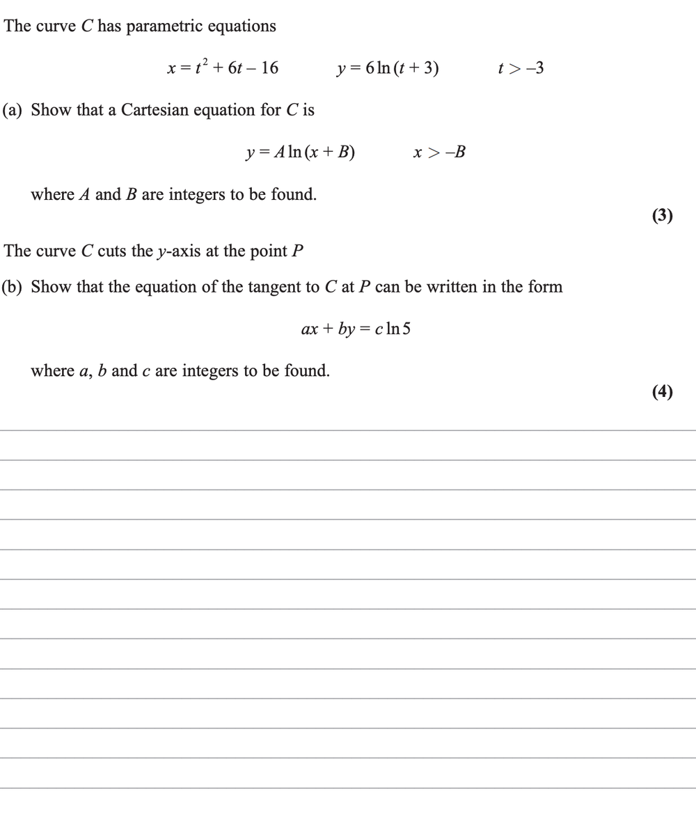 A-Level Maths Test | Parametric Equations | Edexcel